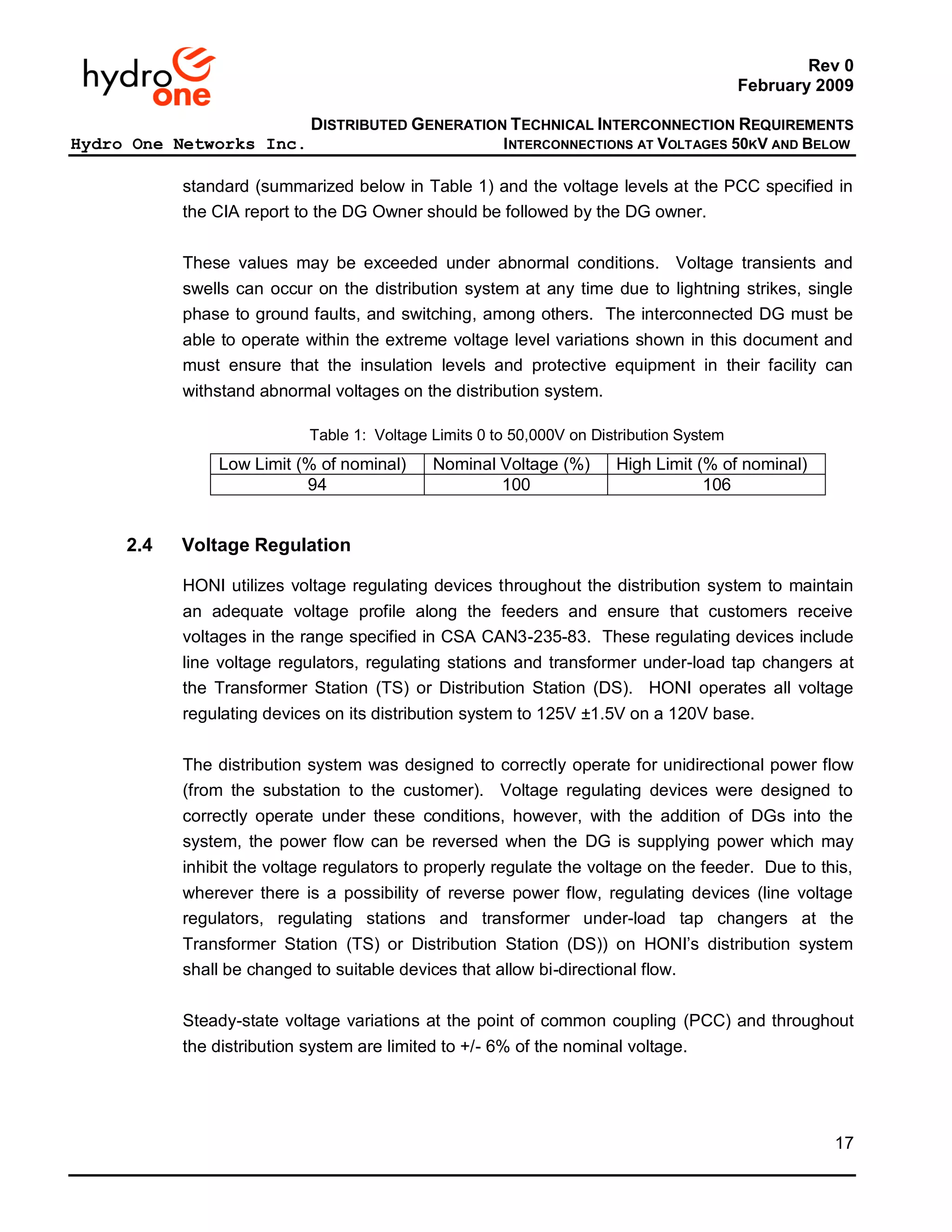Hydro One Dg Technical Interconnection Requirements Distribution ...