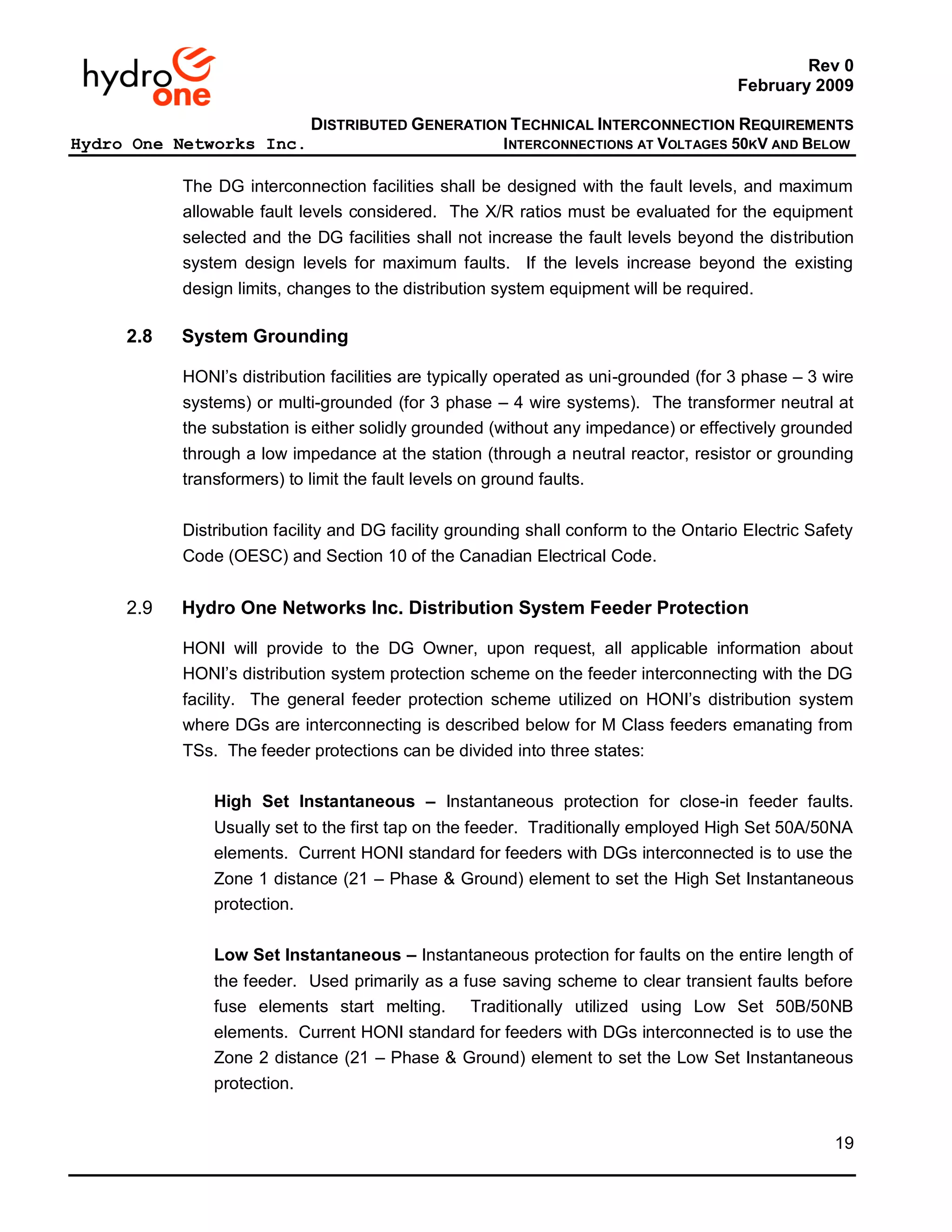 Hydro One Dg Technical Interconnection Requirements Distribution ...