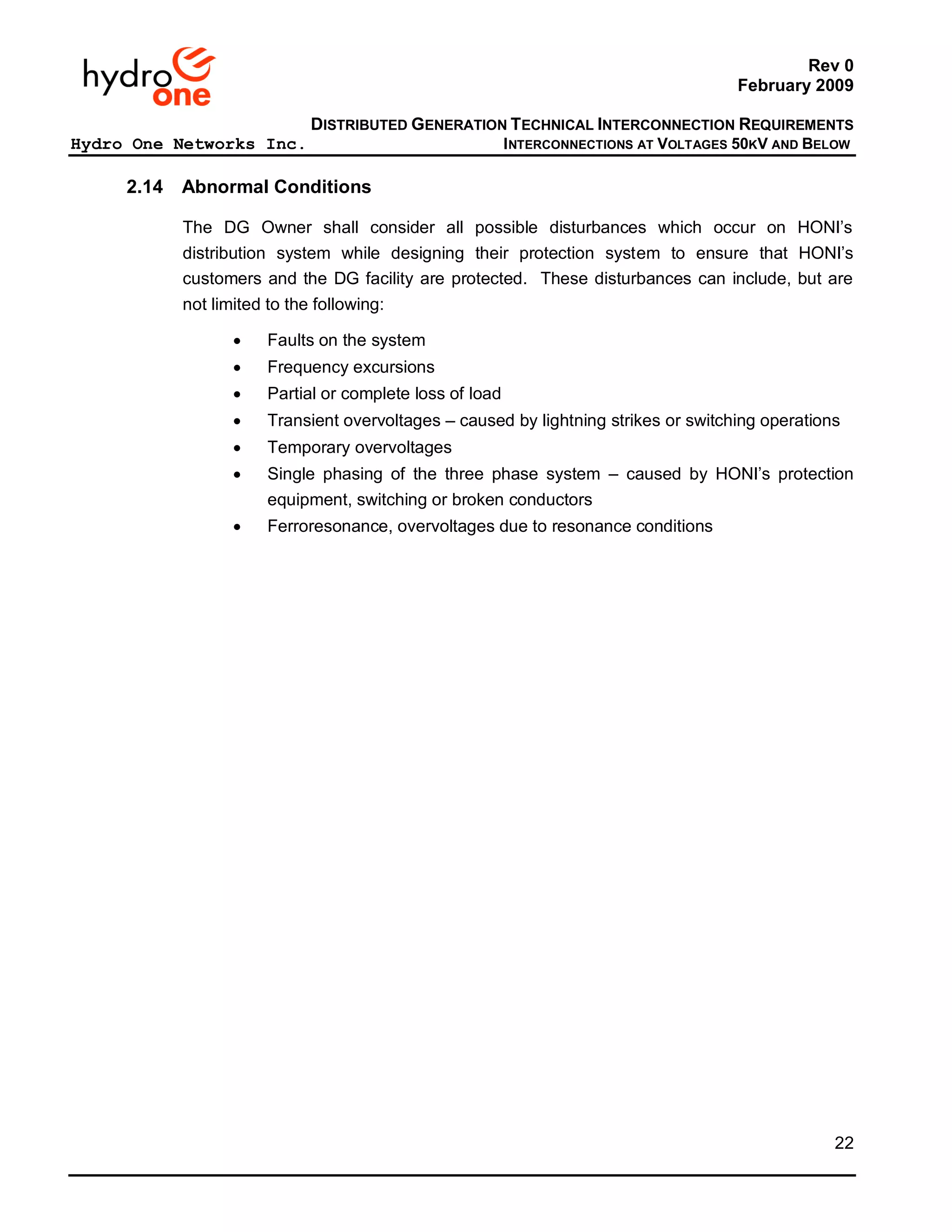 Hydro One Dg Technical Interconnection Requirements Distribution ...
