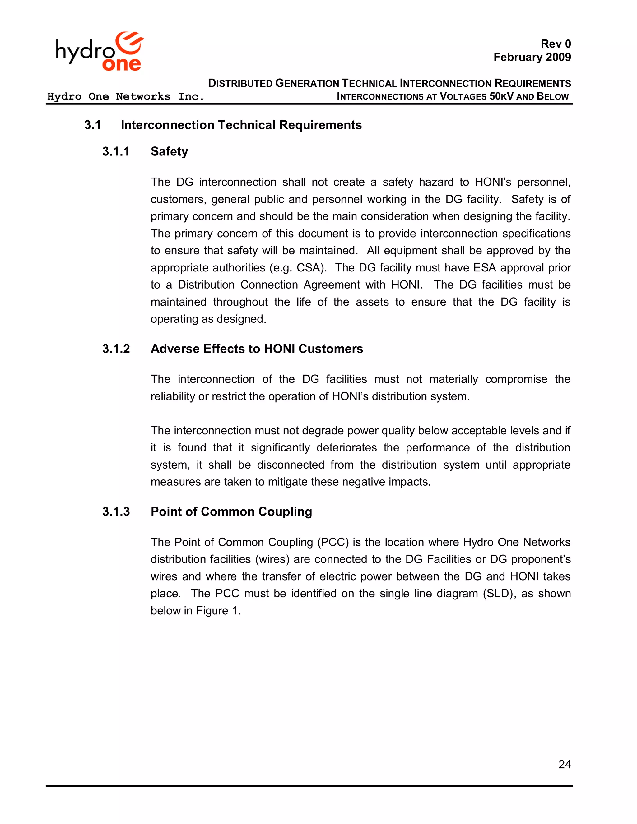 Hydro One Dg Technical Interconnection Requirements Distribution ...