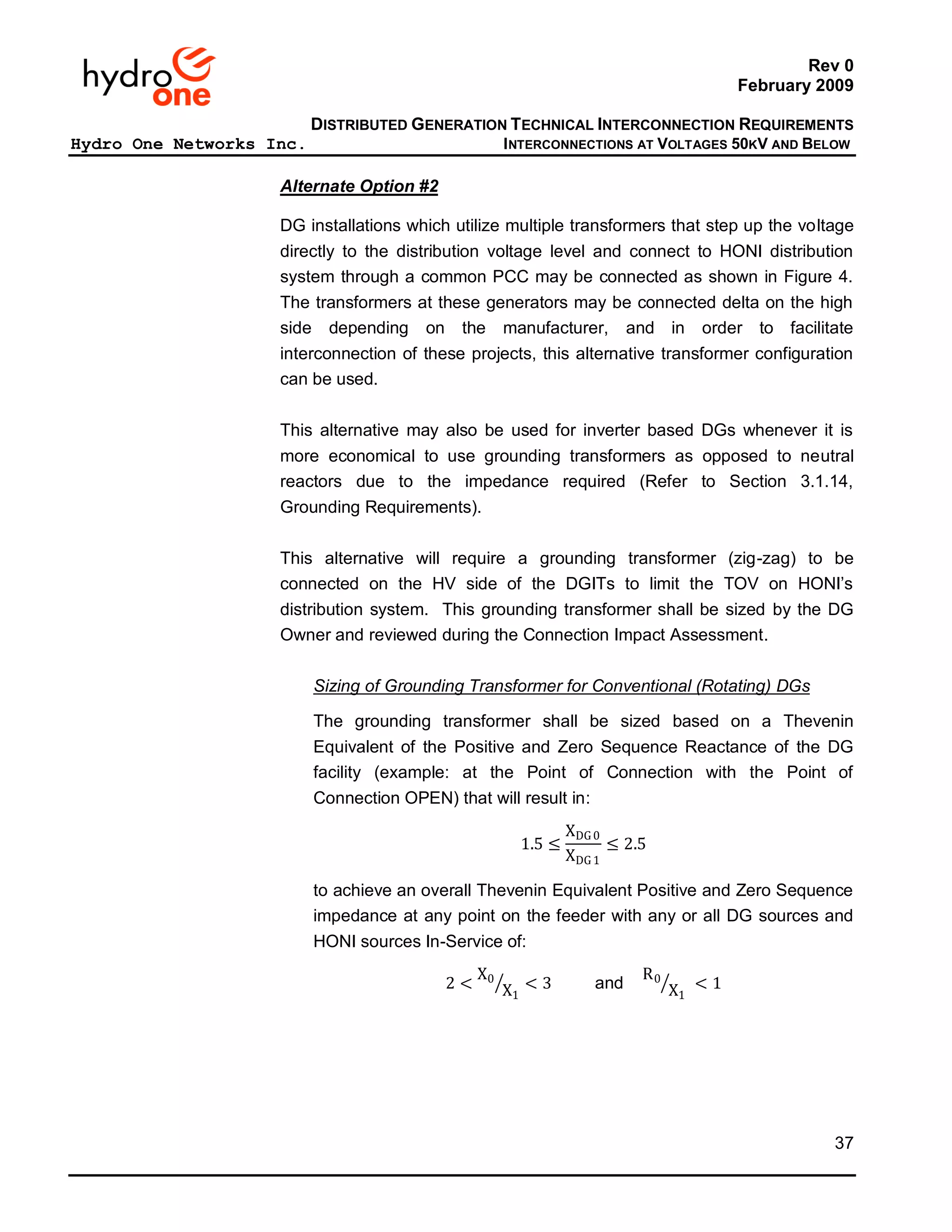 Hydro One Dg Technical Interconnection Requirements Distribution ...