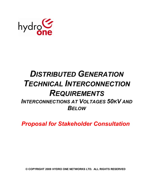 Hydro One Dg Technical Interconnection Requirements Distribution ...