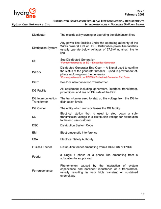 Hydro One Dg Technical Interconnection Requirements Distribution ...