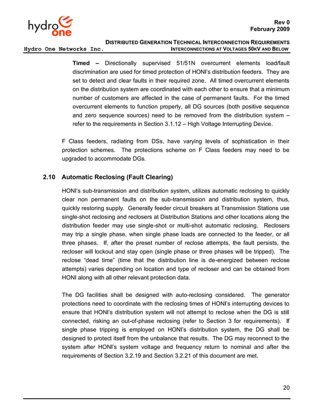 Hydro One Dg Technical Interconnection Requirements Distribution ...
