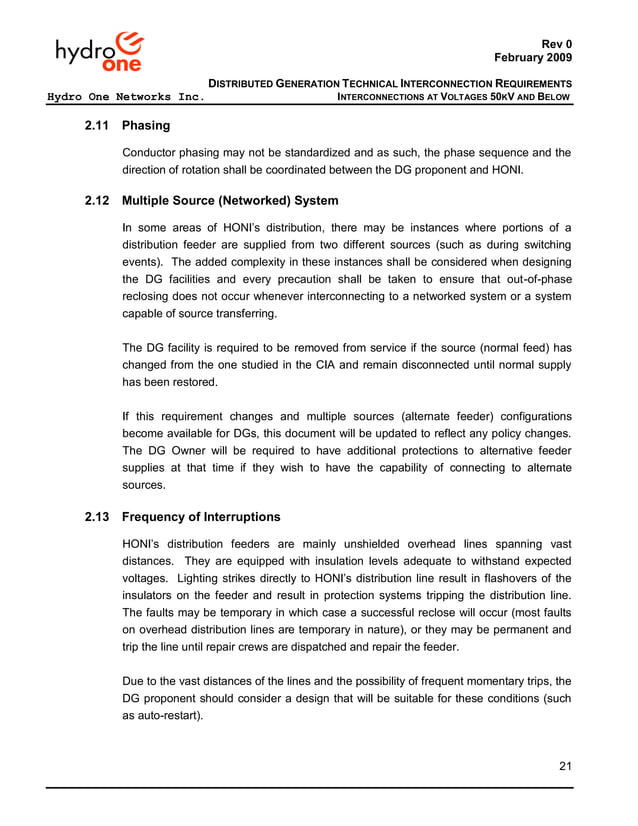 Hydro One Dg Technical Interconnection Requirements Distribution Interconnections | PDF