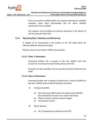 Hydro One Dg Technical Interconnection Requirements Distribution ...