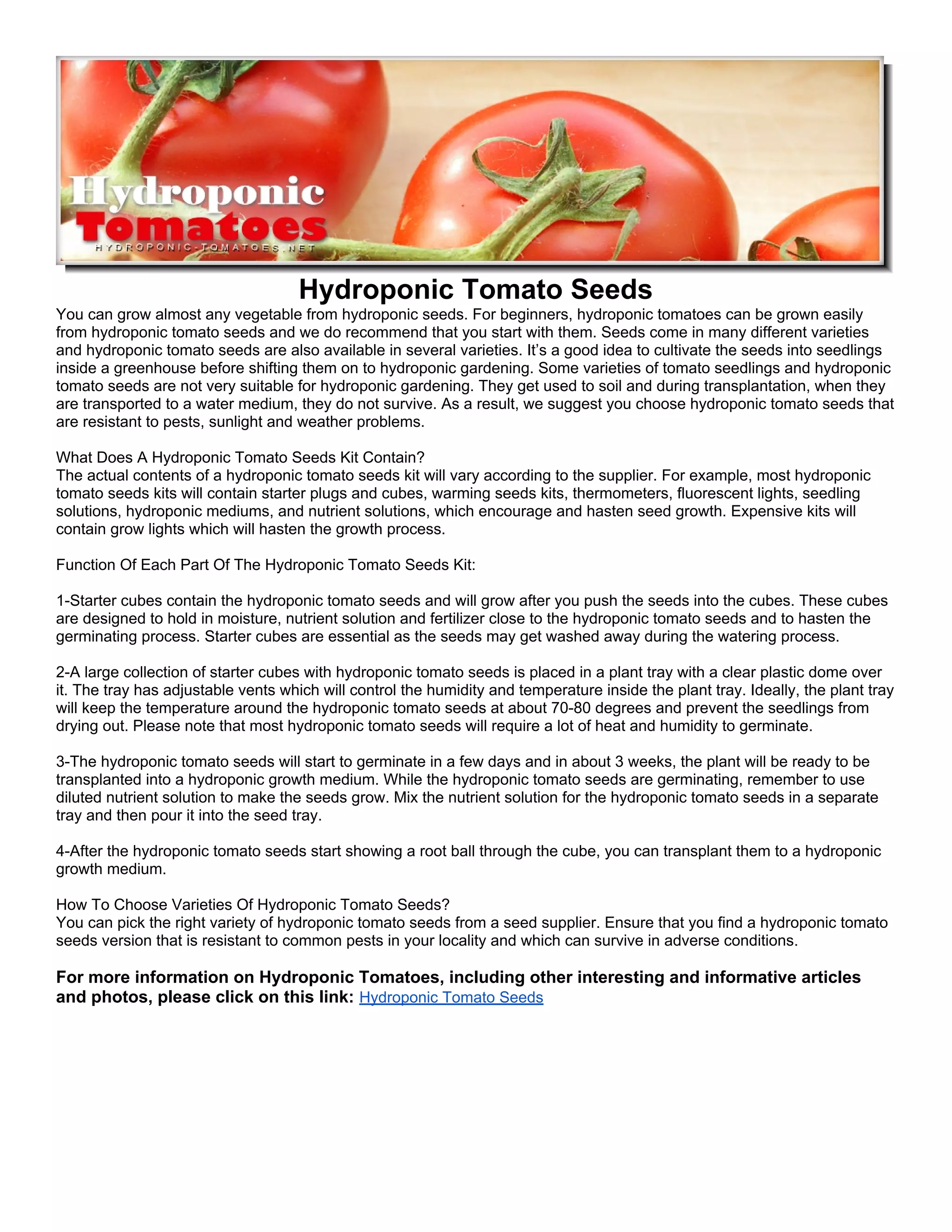 Hydroponic Tomato Seeds | PDF
