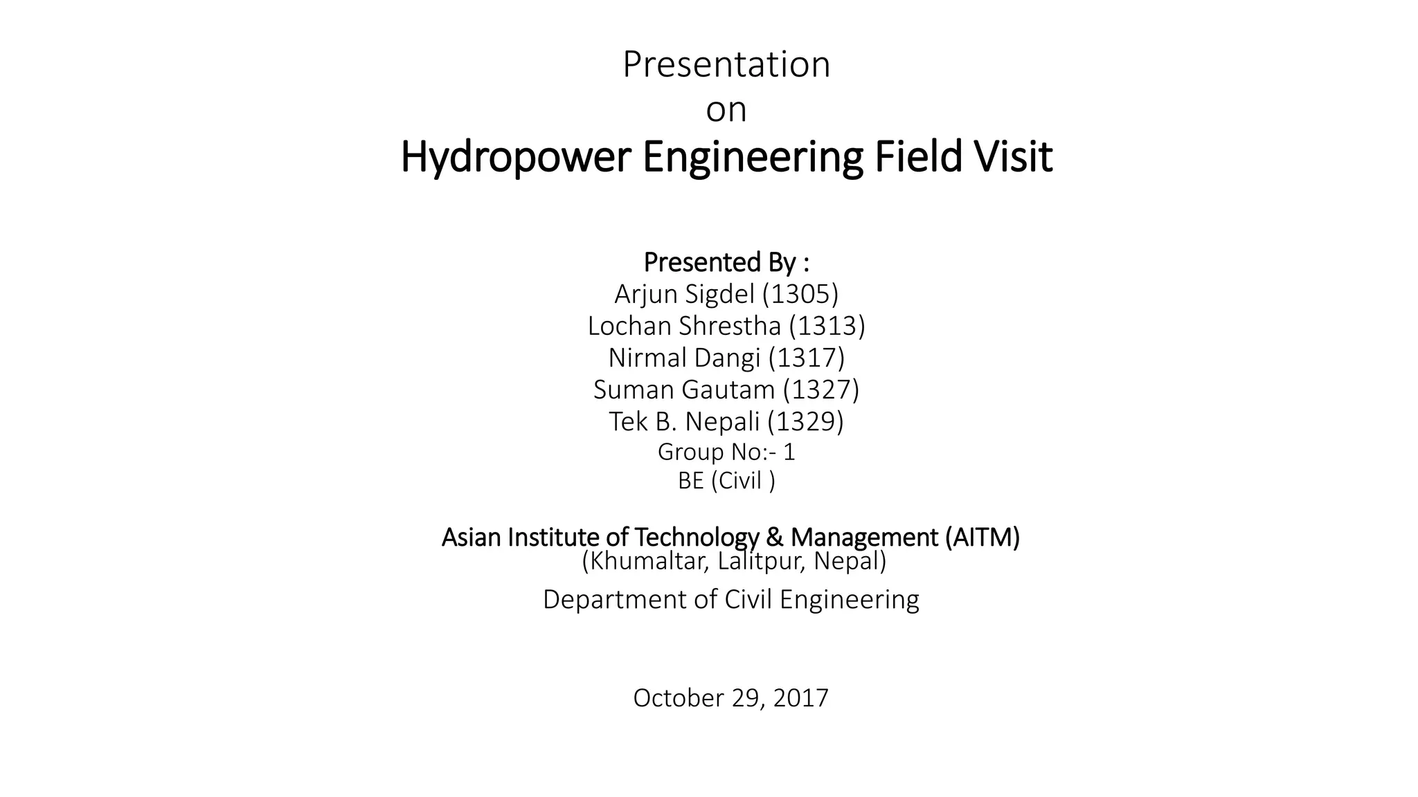 Hydropower field visi report, pokhara (Presentation slide) | PPTX