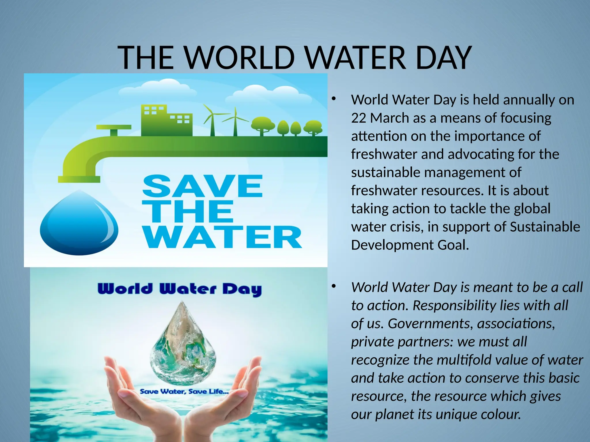 HYDROSPHERE PRESENTATION -THE HYDROSPHERE THE WATER CYCLE HOW THE WATER ...