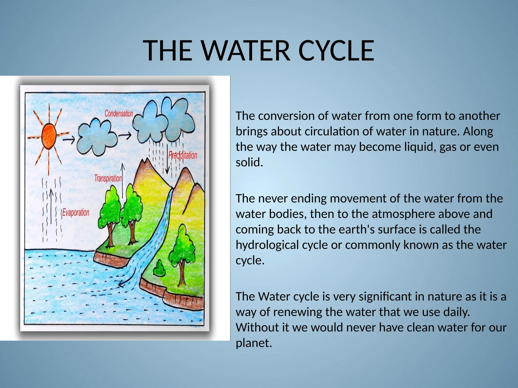 HYDROSPHERE PRESENTATION -THE HYDROSPHERE THE WATER CYCLE HOW THE WATER ...