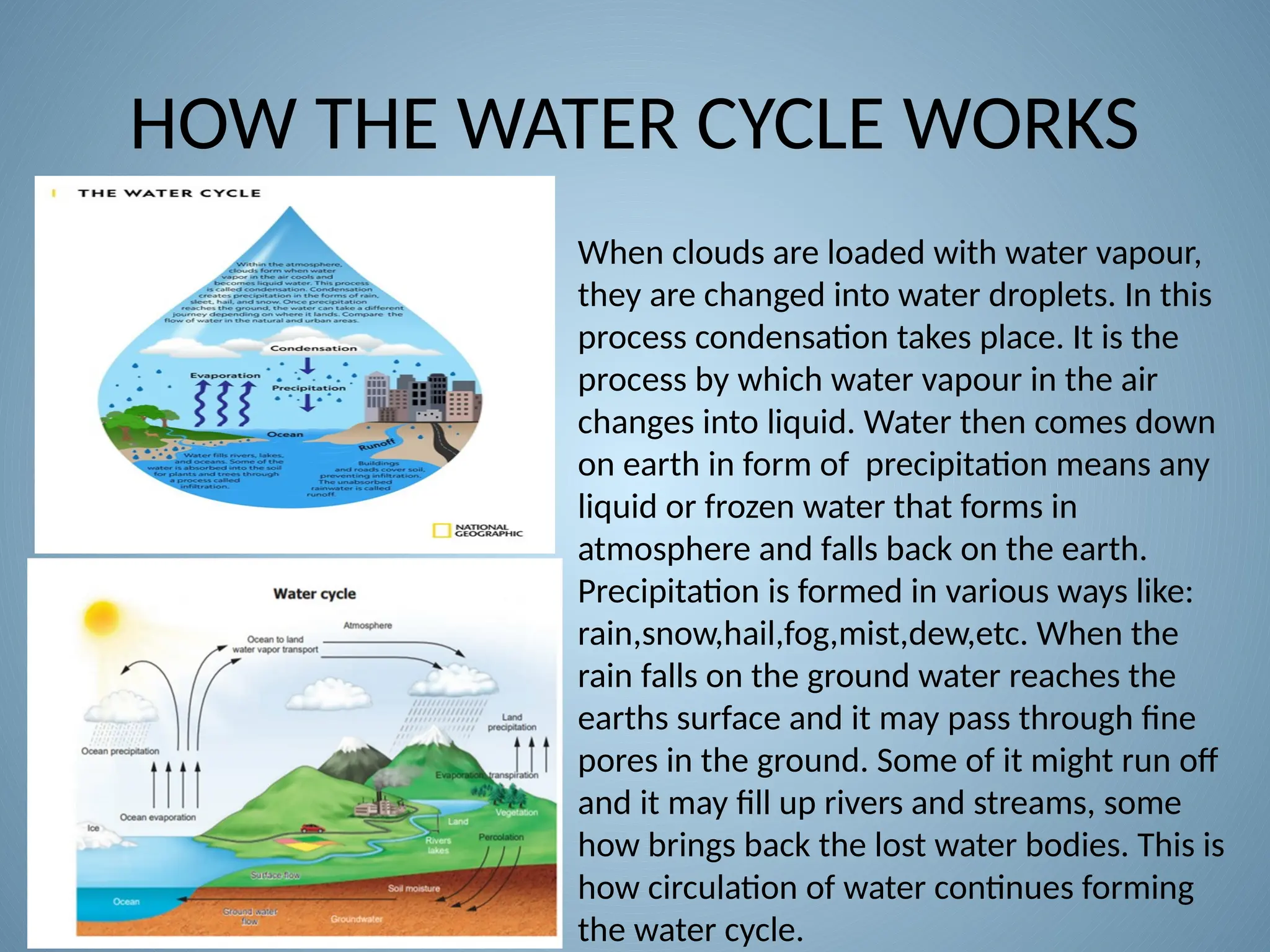 HYDROSPHERE PRESENTATION -THE HYDROSPHERE THE WATER CYCLE HOW THE WATER ...