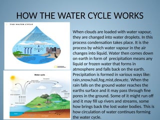 HYDROSPHERE PRESENTATION -THE HYDROSPHERE THE WATER CYCLE HOW THE WATER ...