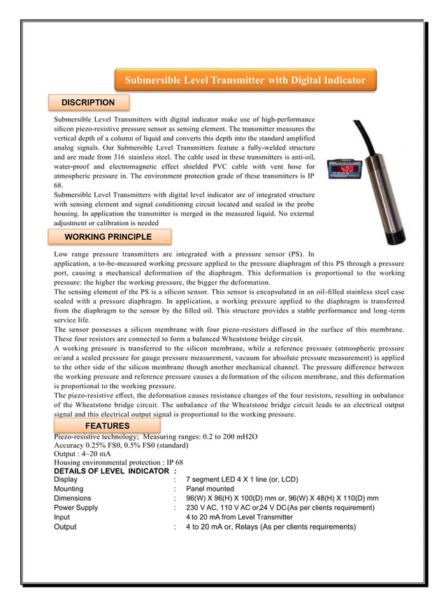 Submersible Hydrostatic Level Indicators | PDF