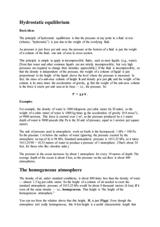 Hydrostatic equilibrium | DOCX