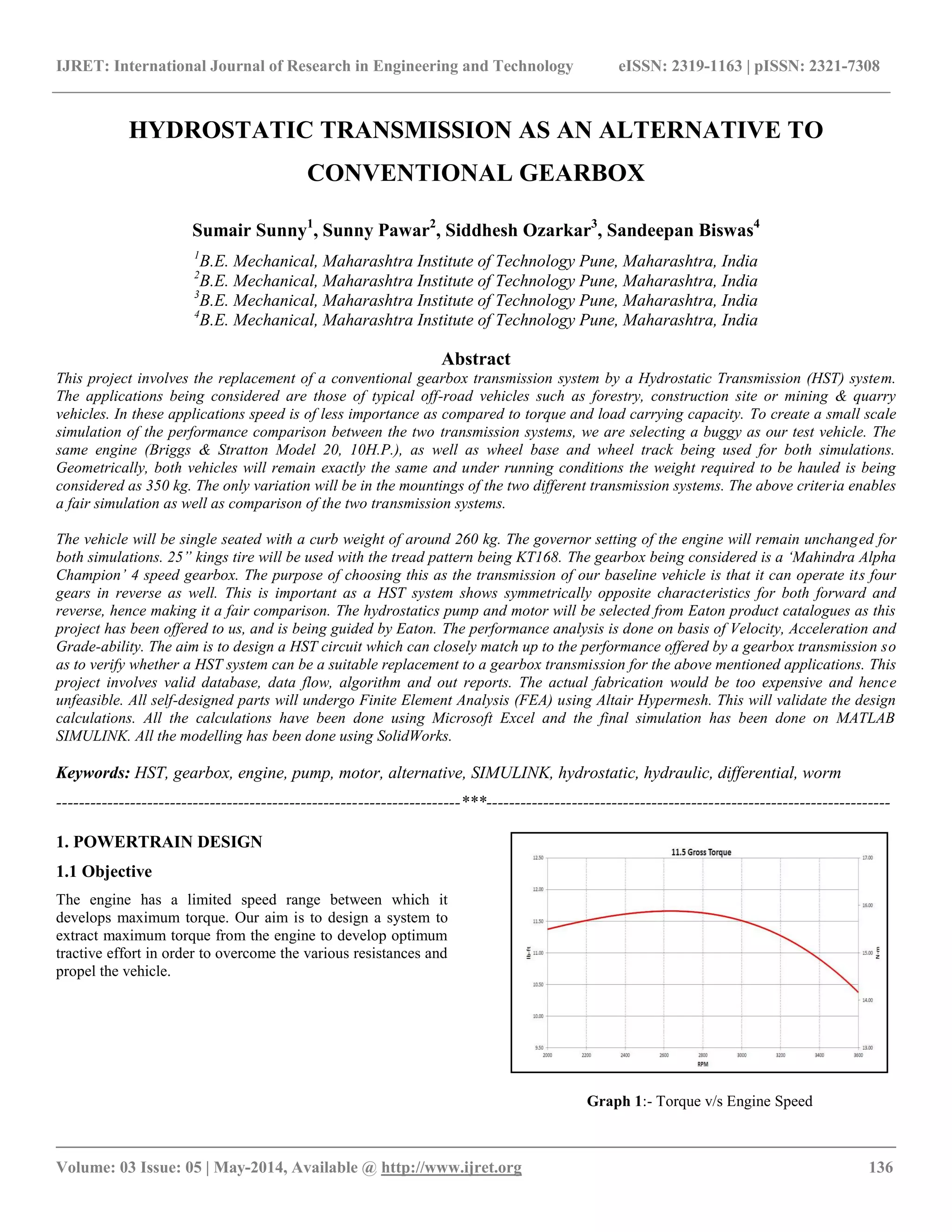 Hydrostatic transmission as an alternative to conventional gearbox | PDF