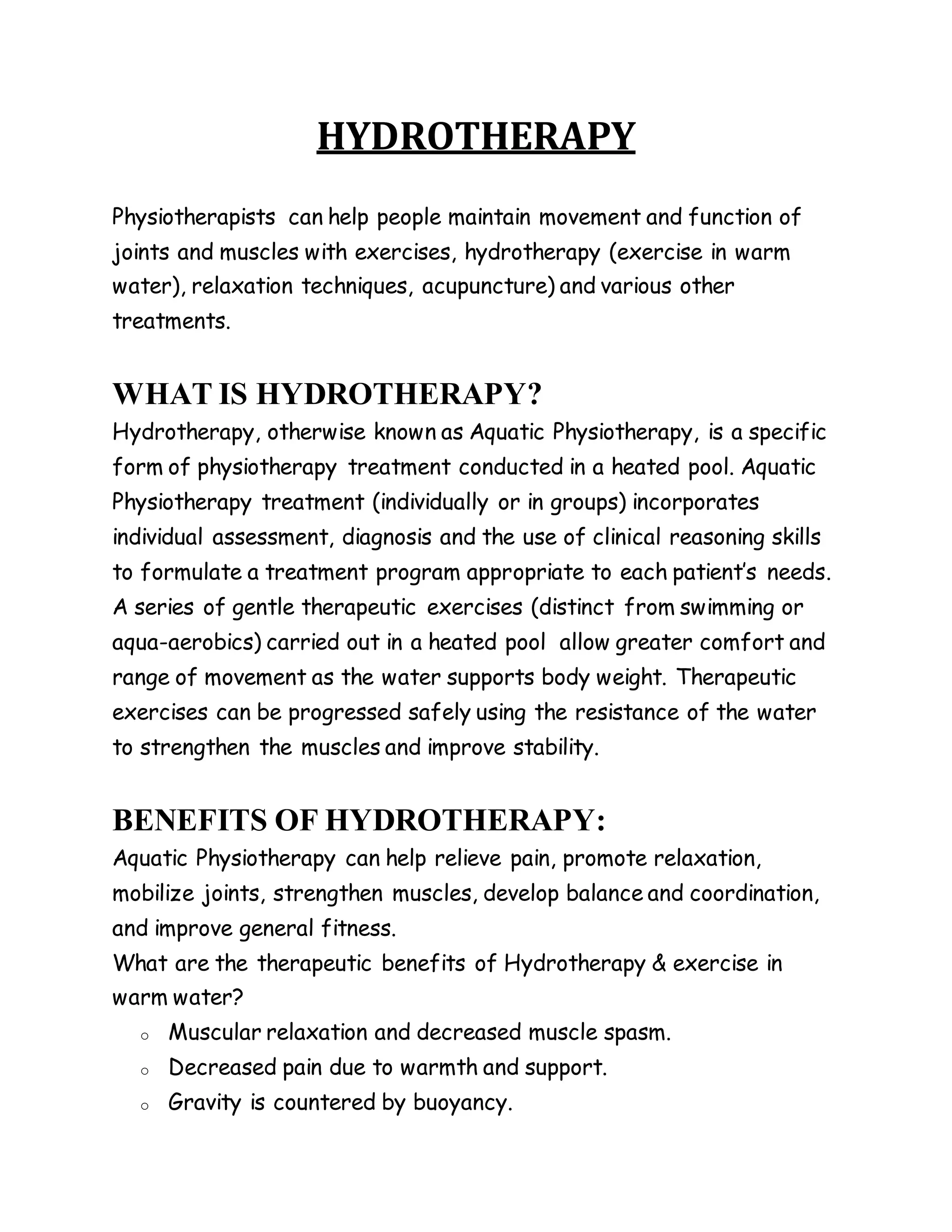 Hydrotherapy | DOCX