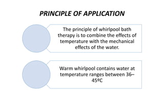 Hydrotherapy techeniques in electrotherapy for physiotherapist.pptx