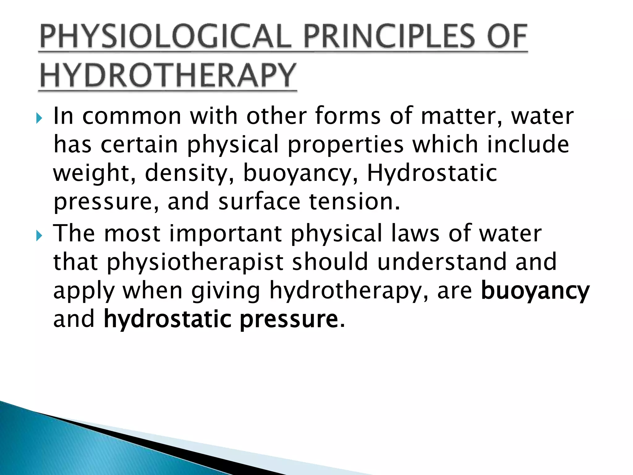 Hydrotherapy for physical therapy (lecture) | PPTX