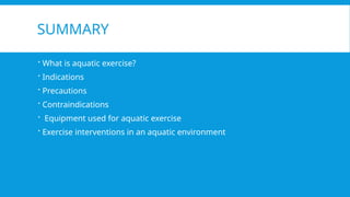hydrotherapy- aquatic exercise- physiotherapy | PPTX