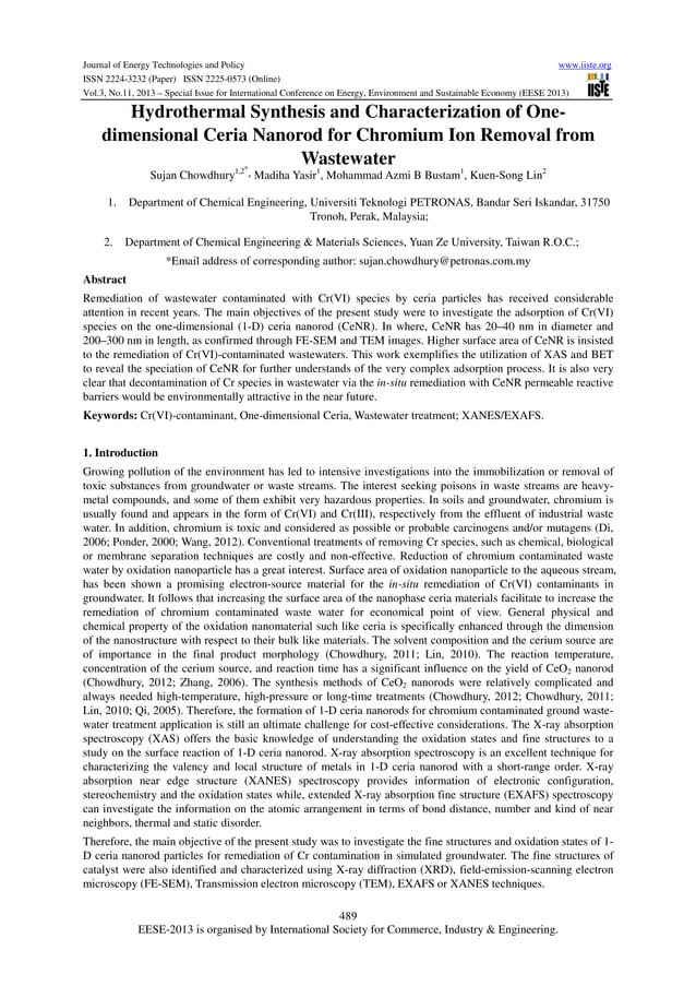 Hydrothermal Synthesis And Characterization Of One Pdf Chemistry
