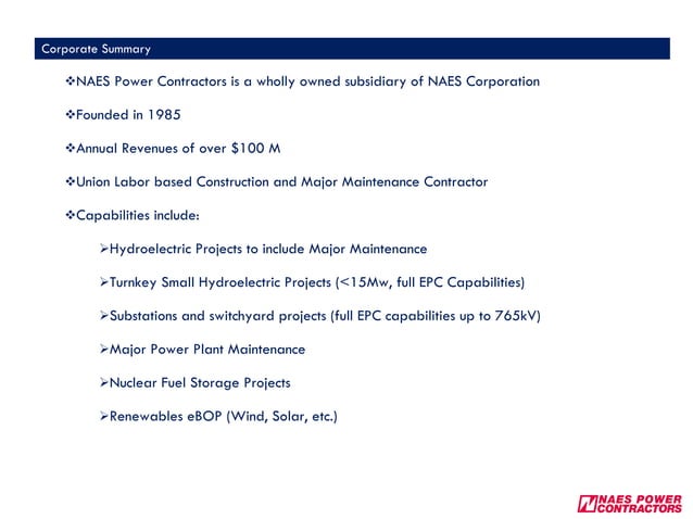 NAES Power Contractors Hydro Services | PPT | Power and Energy Industry ...