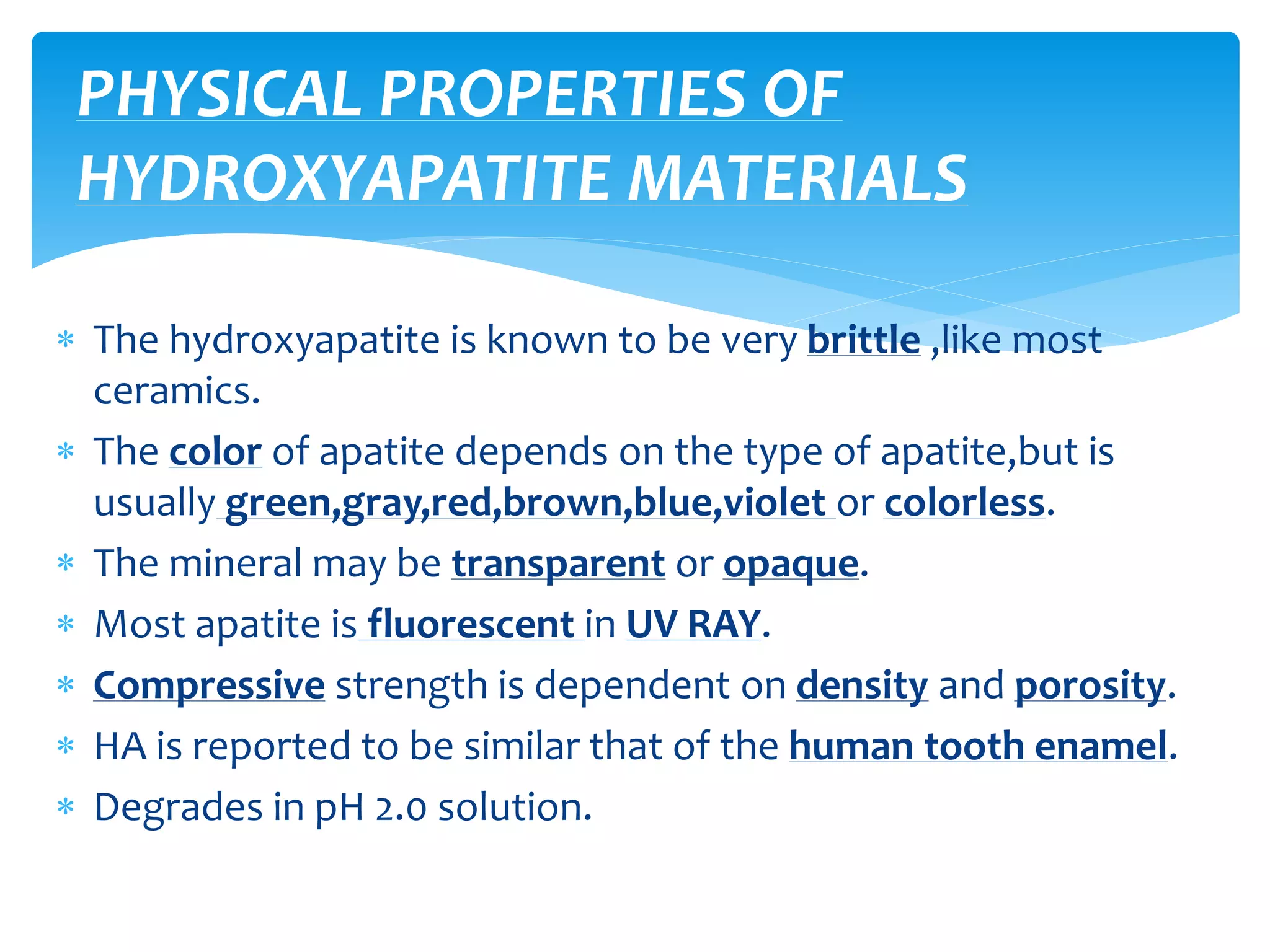 Hydroxyapatite and their use as coating material in dentistry | PPTX