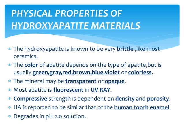 Hydroxyapatite and their use as coating material in dentistry | PPT
