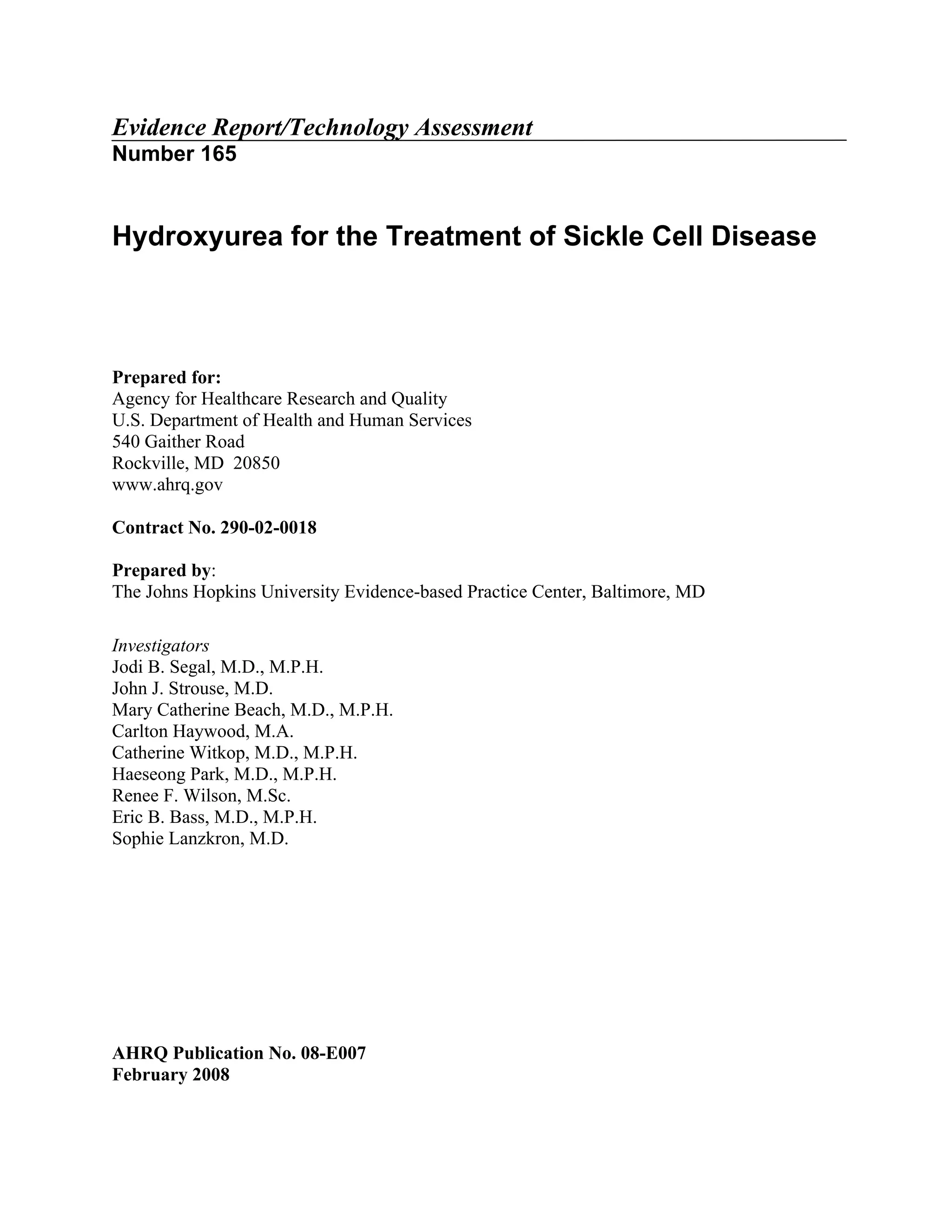 Hydroxyurea for the treatment of sickle cell disease2 | PDF