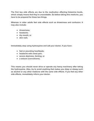 Hydroxyzine for anxiety how it works, dosage, and side effects! | PDF