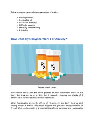 Hydroxyzine for anxiety how it works, dosage, and side effects! | PDF