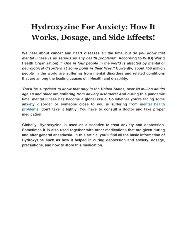 Hydroxyzine for anxiety how it works, dosage, and side effects!