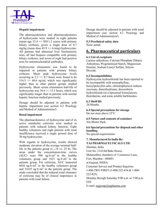 Hydroxyzine HCl Tablets USP Taj Pharma SmPC | PDF