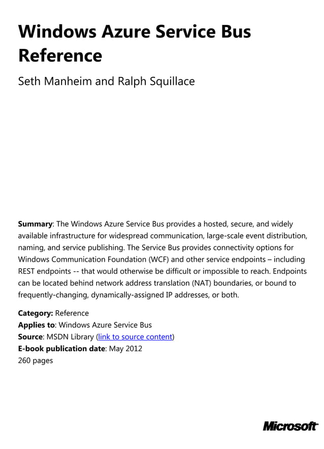 Windows azure service bus reference | PDF