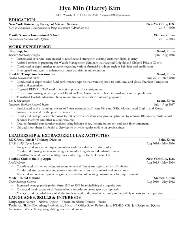 Hyemin Kim Resume | PDF | Business Accounting & Finance | Business