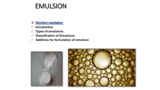 emulsion basic principles for pharm D third | PPTX