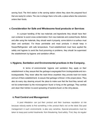 Food Establishment Hygiene and Sanitation Practices | DOCX