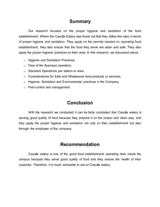 Food Establishment Hygiene and Sanitation Practices | DOCX