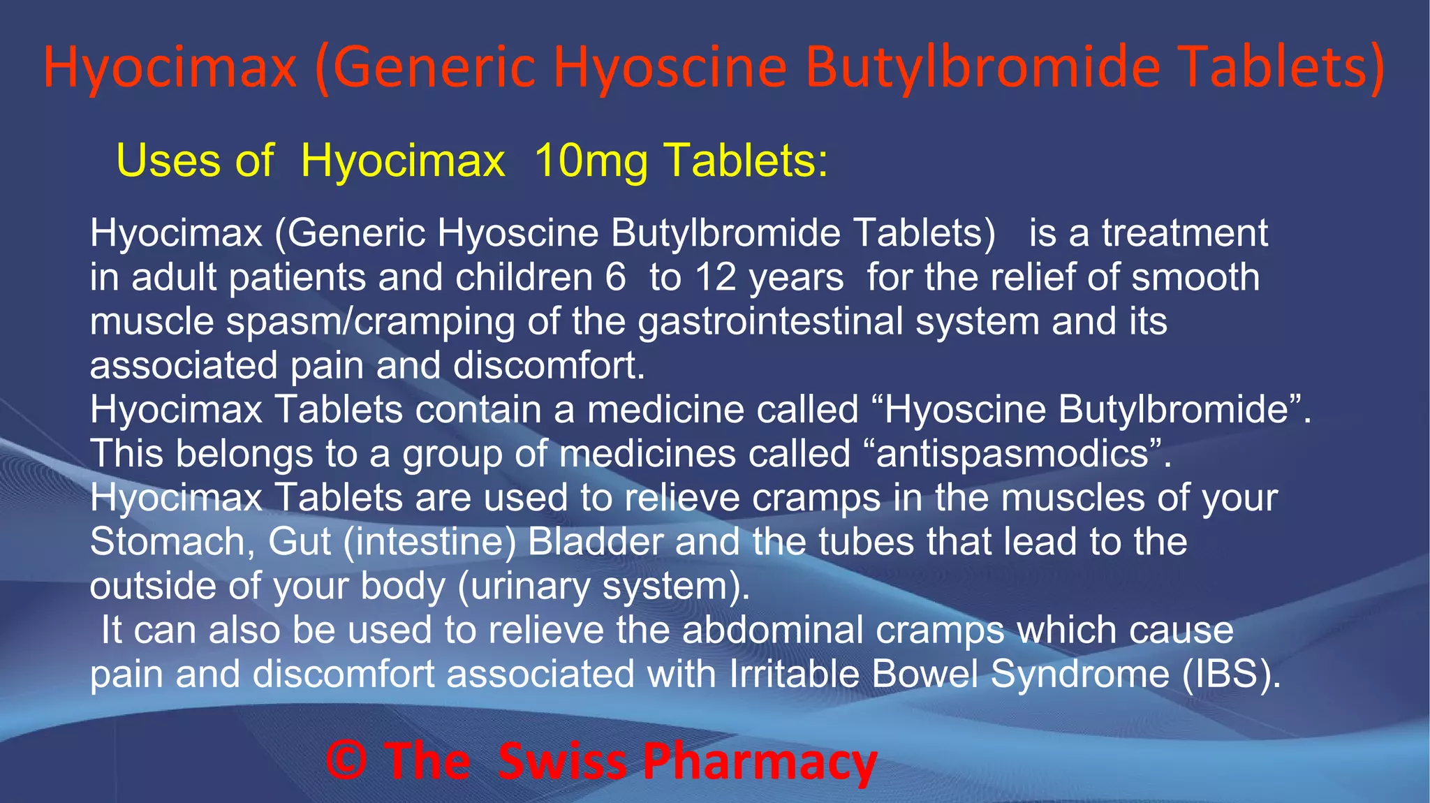 Hyocimax (Generic Hyoscine Butylbromide Tablets) | PDF