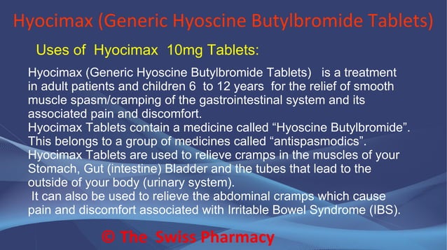 Hyocimax (Generic Hyoscine Butylbromide Tablets) | PDF