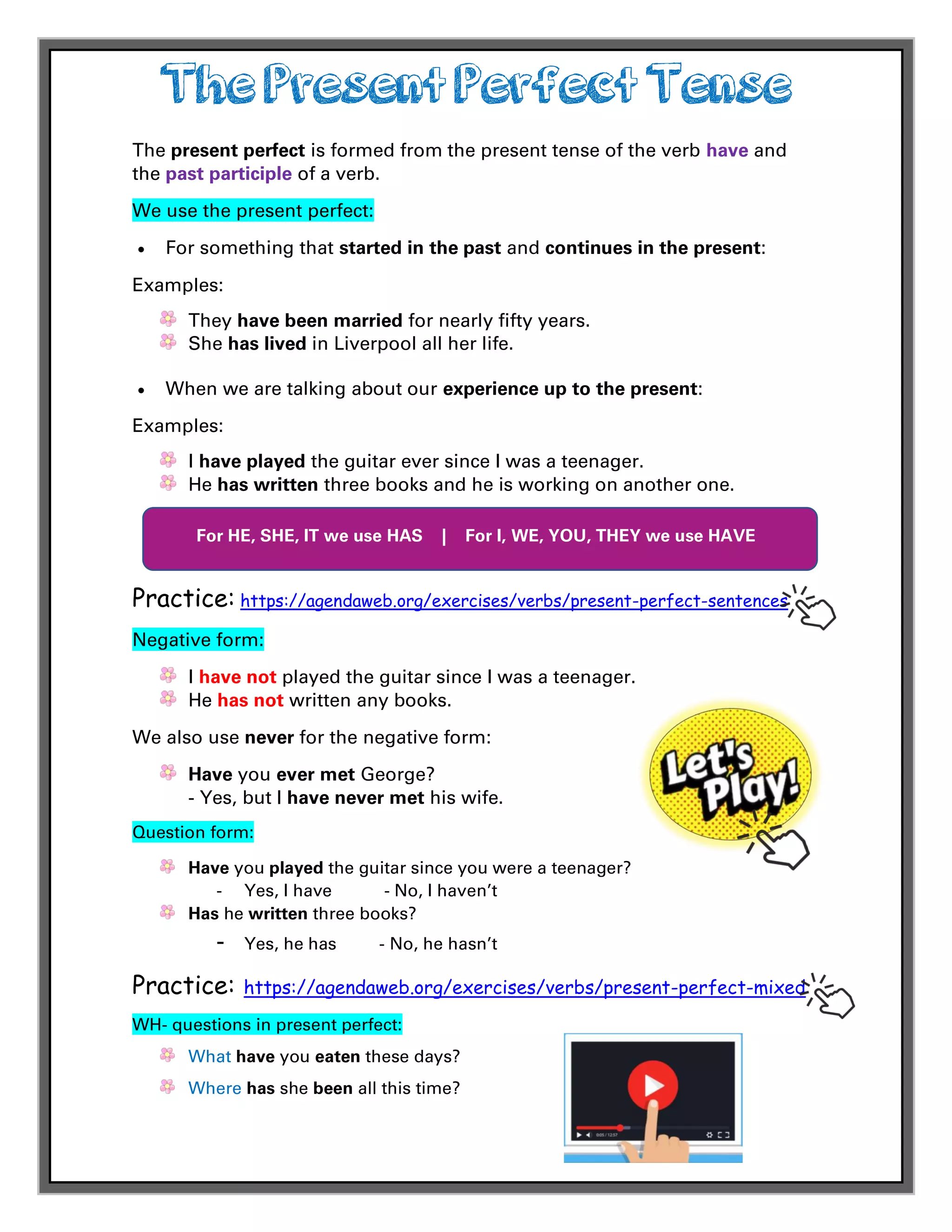 Present perfect tense | PDF