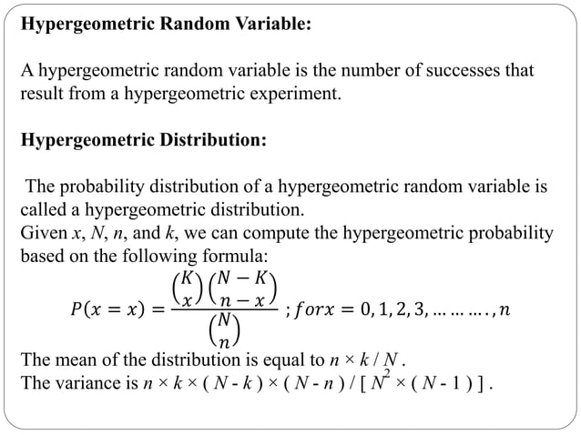 Hypergeometric probability distribution | PPT