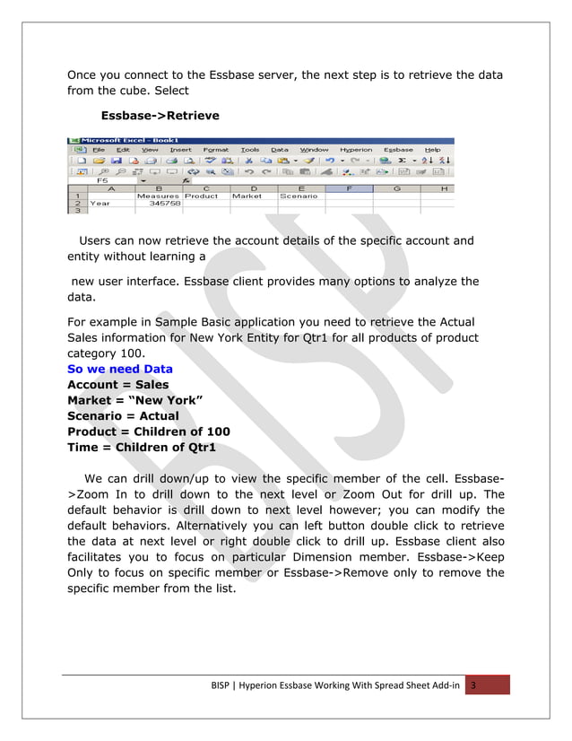 Hyperion essbase working with spread sheet | PDF