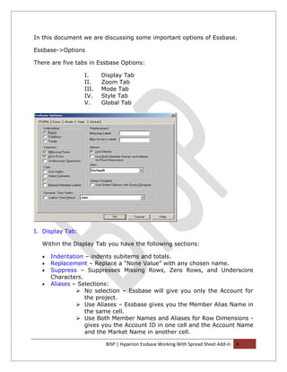 Hyperion essbase working with spread sheet | PDF