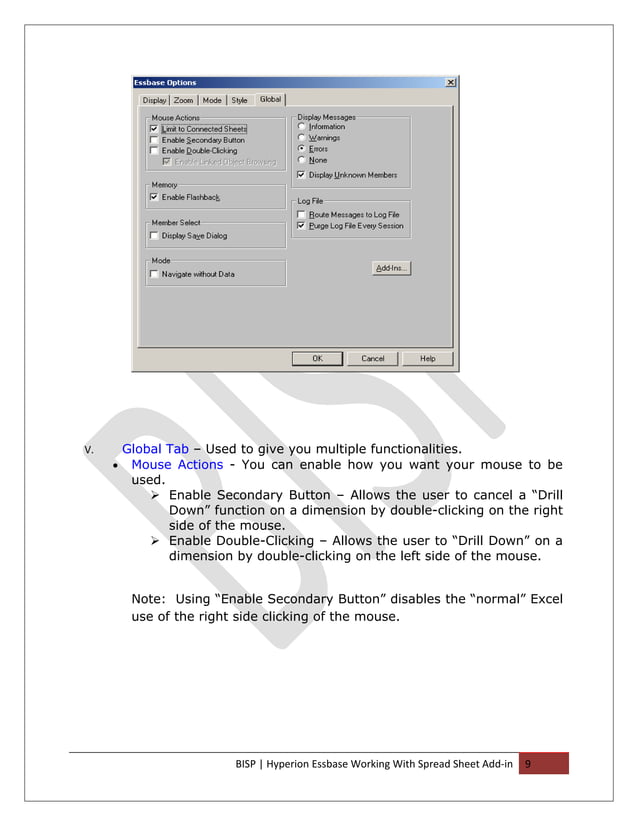 Hyperion essbase working with spread sheet | PDF