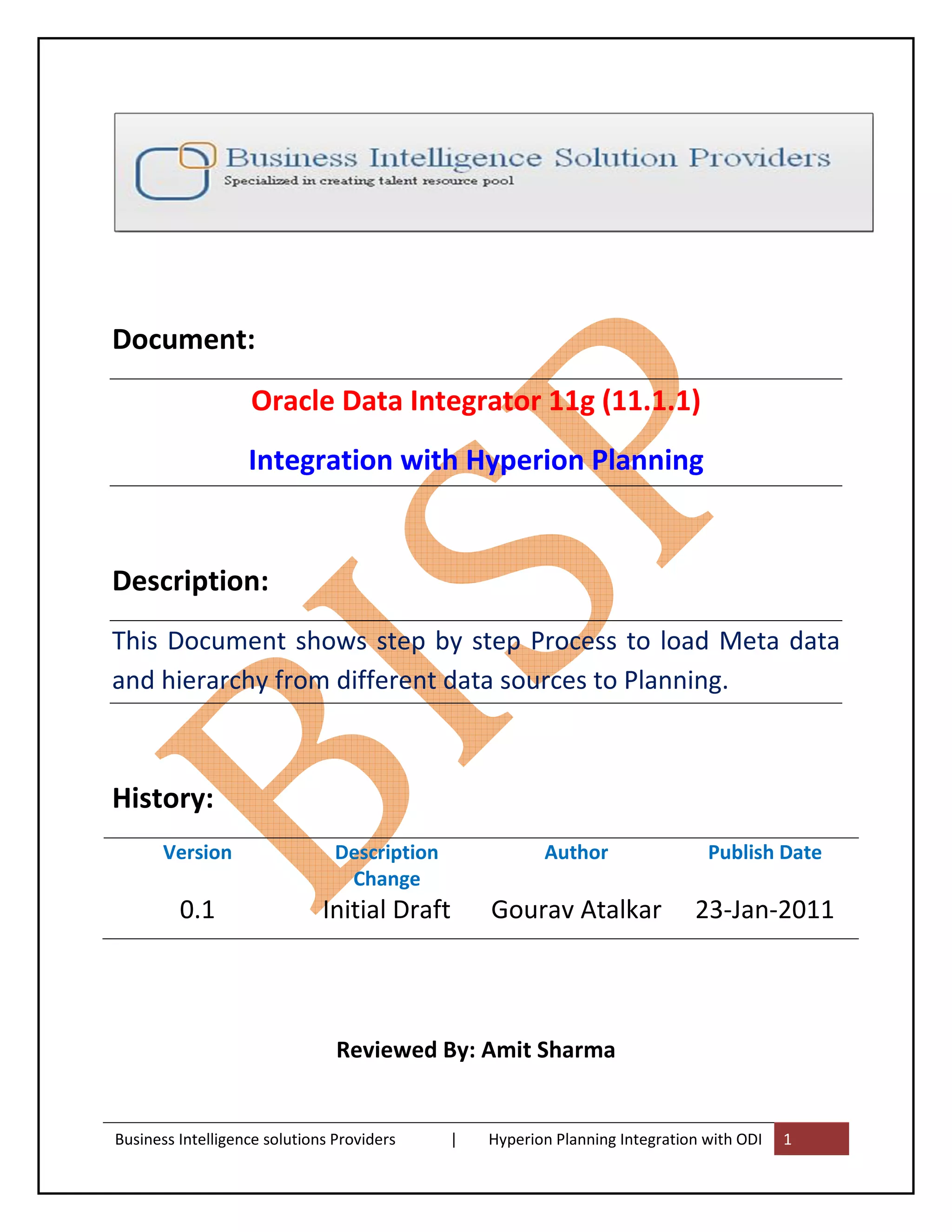 Hyperion planning integration with odi | PDF
