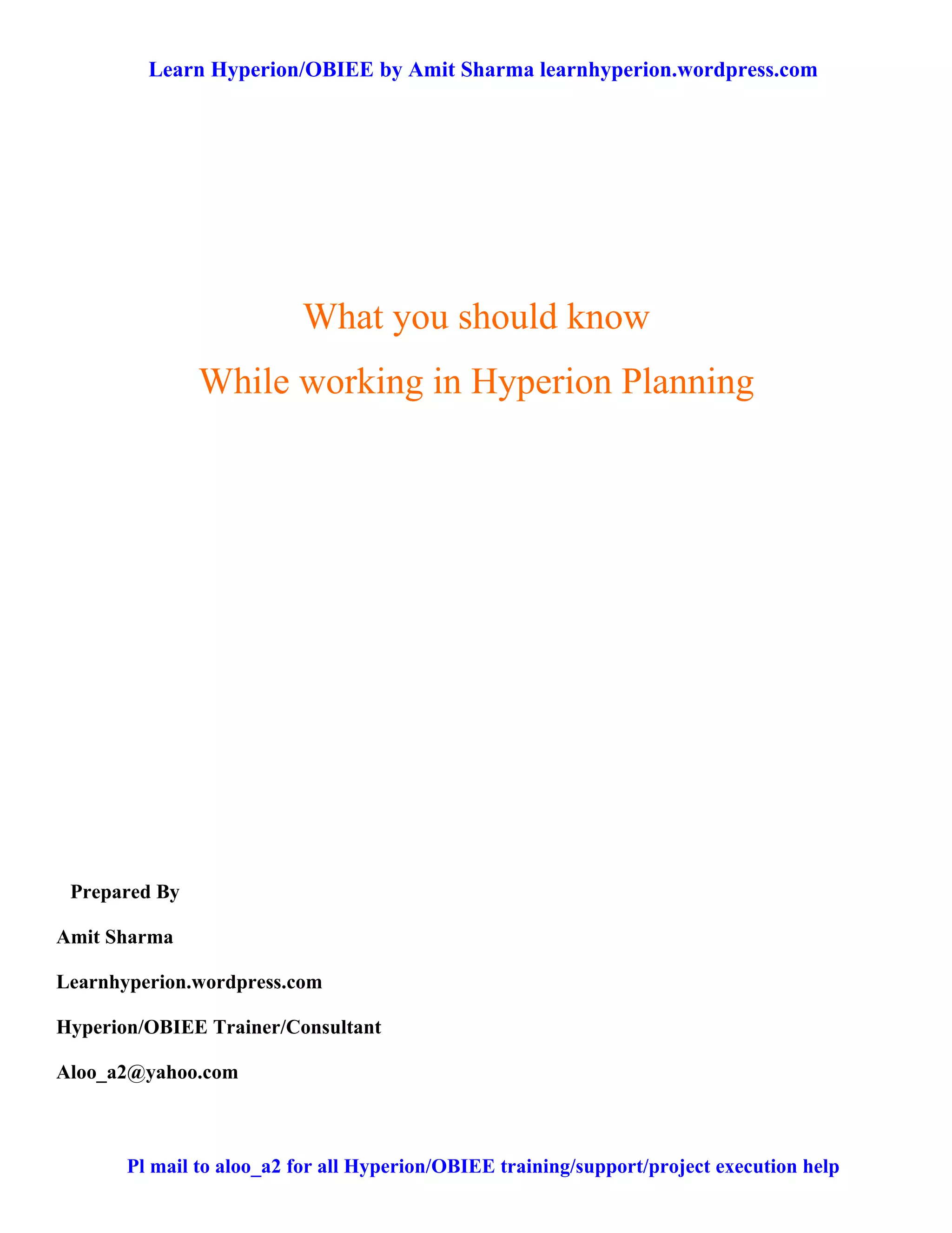 Hyperion planning what you should know | DOC