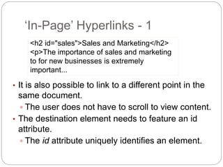 Hyperlink | PPTX | Web Design and HTML | Internet