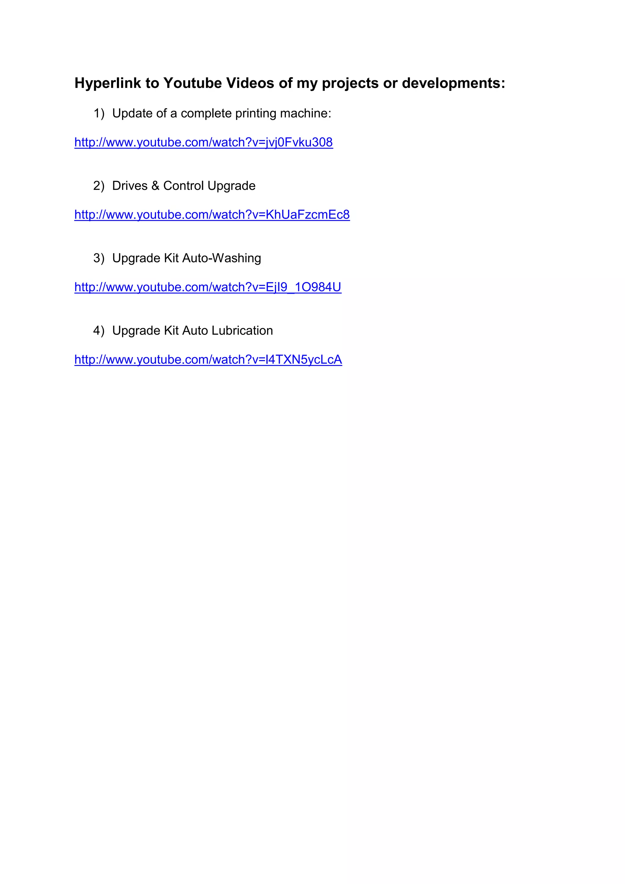 Hyperlink Youtubes Videos Of My Projects | PDF