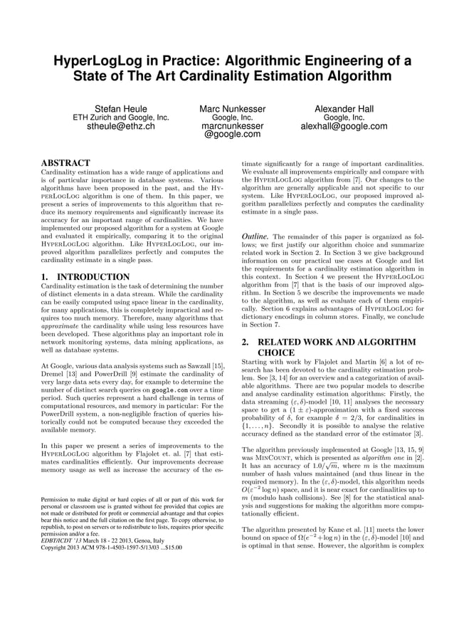 HyperLogLog in Practice: Algorithmic Engineering of a State of The Art Cardinality Estimation ...