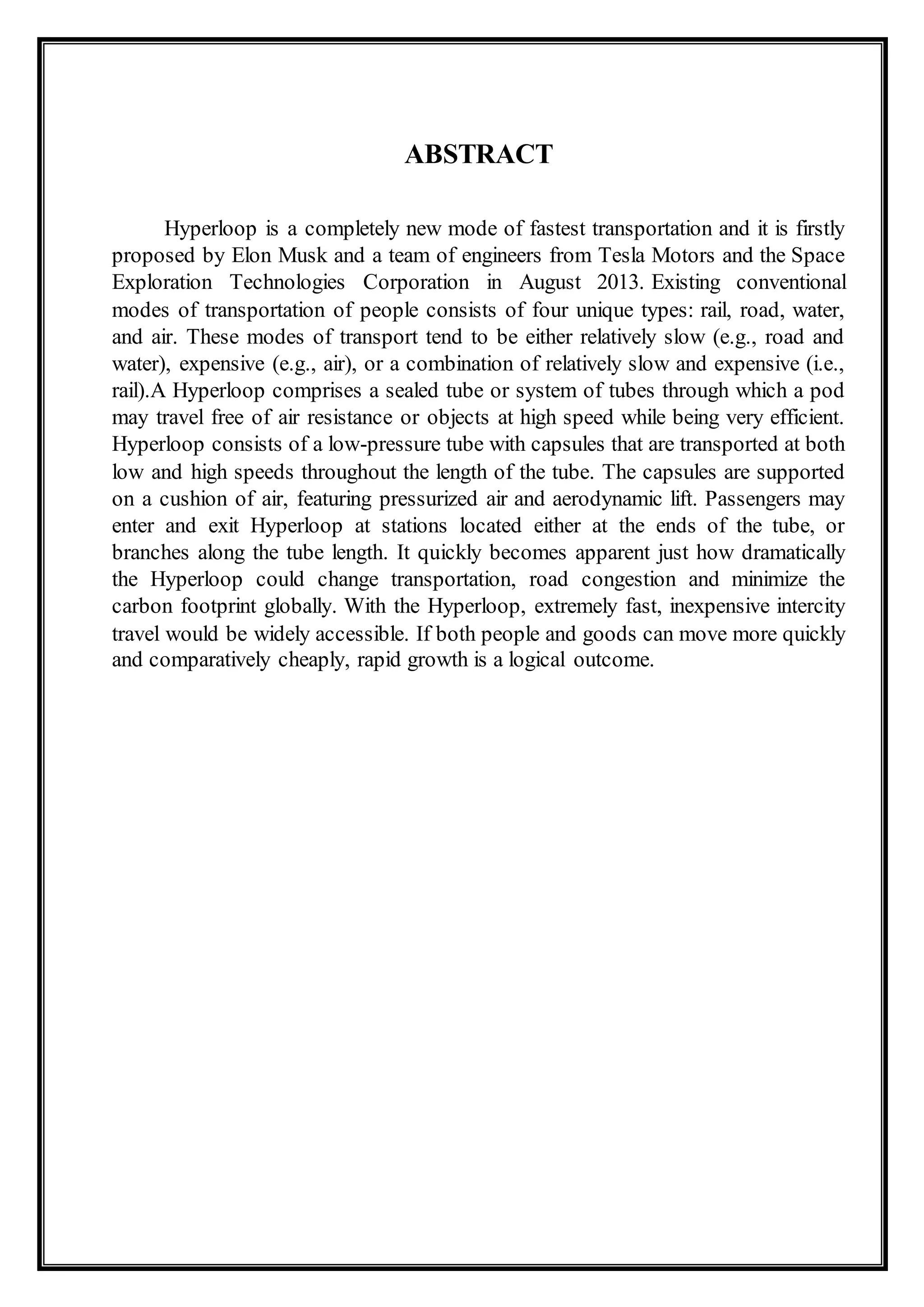 Hyperloop seminar report coverpage and certeficate | DOCX